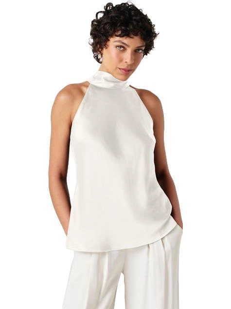 GHOST LONDON Reese High Neck Satin Top - Ivory
