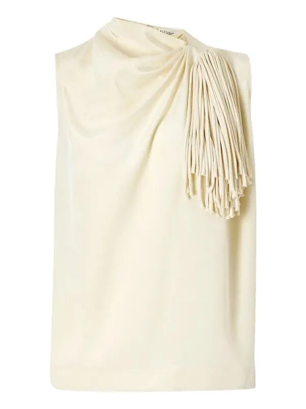 Altuzarra Alden Fringe-trimmed Silk Top - Neutrals