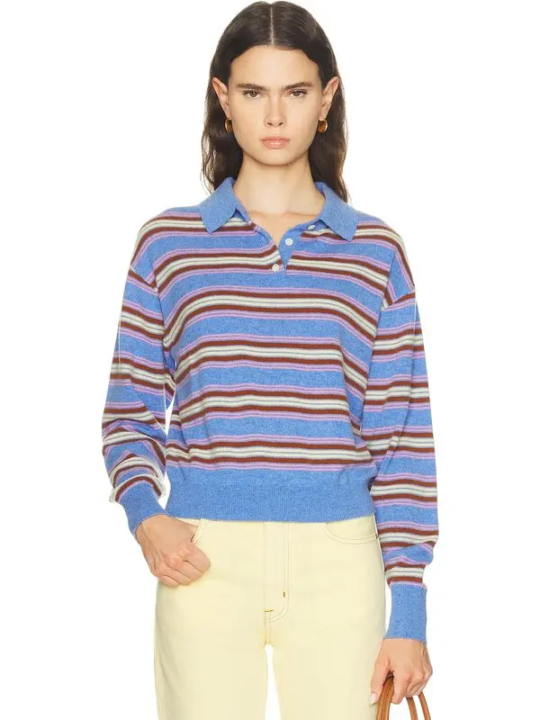 Guest In Residence Collegiate Stripe Polo Sweater - Delft Blue Combo