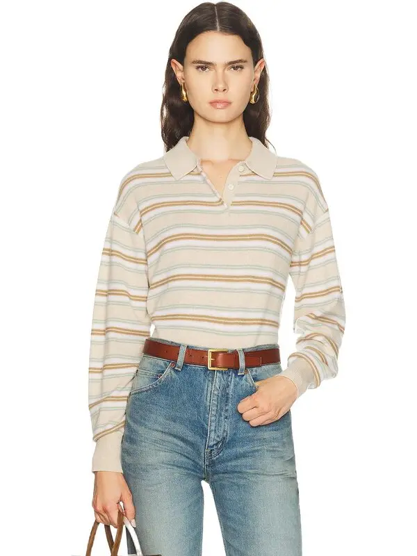 Guest In Residence Collegiate Stripe Polo Sweater - Sandstone Combo