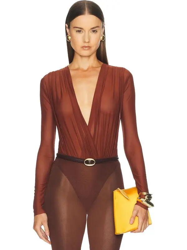 SEROYA Agnes Mesh Bodysuit - Copper Clay
