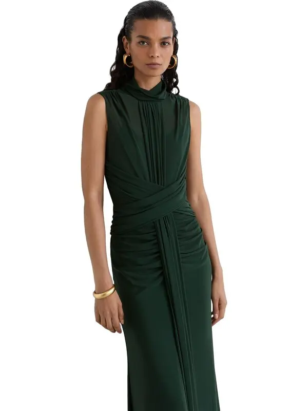 REISS Starla Sheer Ruched Sleeveless Maxi Dress - Green