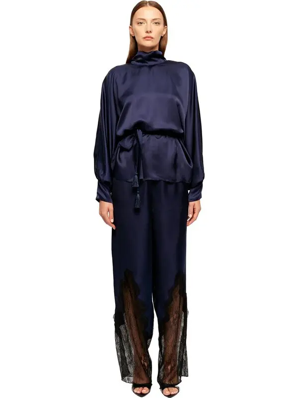 SWF Draped High Neck Shirt - Navy