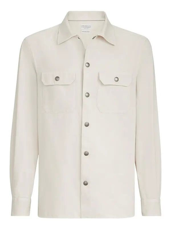 Brunello Cucinelli Cotton Gabardine Pocket Shirt - Blue