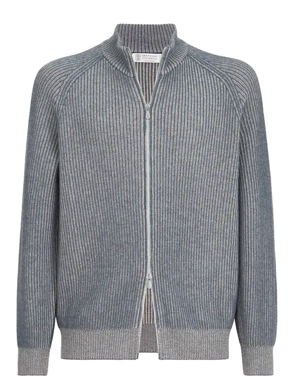 Brunello Cucinelli Cashmere Ribbed Zip-up Cardigan - Blue