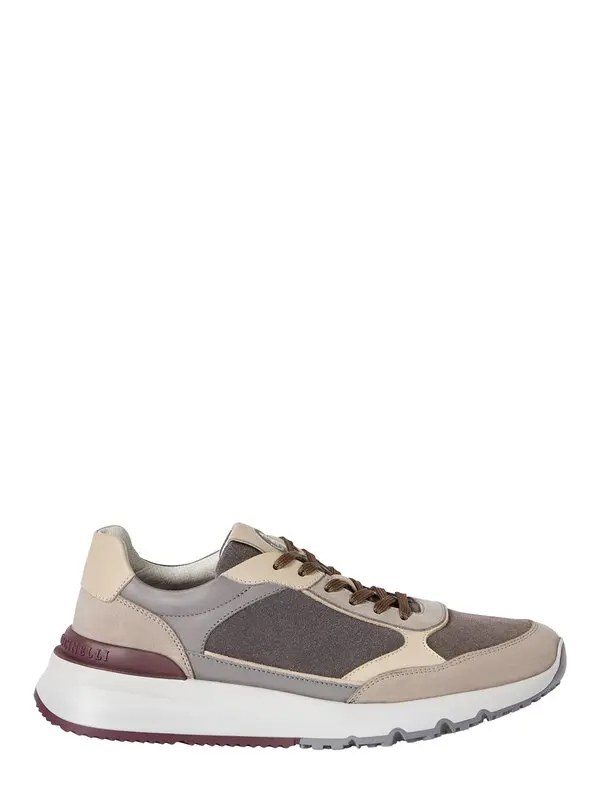 Brunello Cucinelli Nubuck And Suede Lace-up Sneakers - Black
