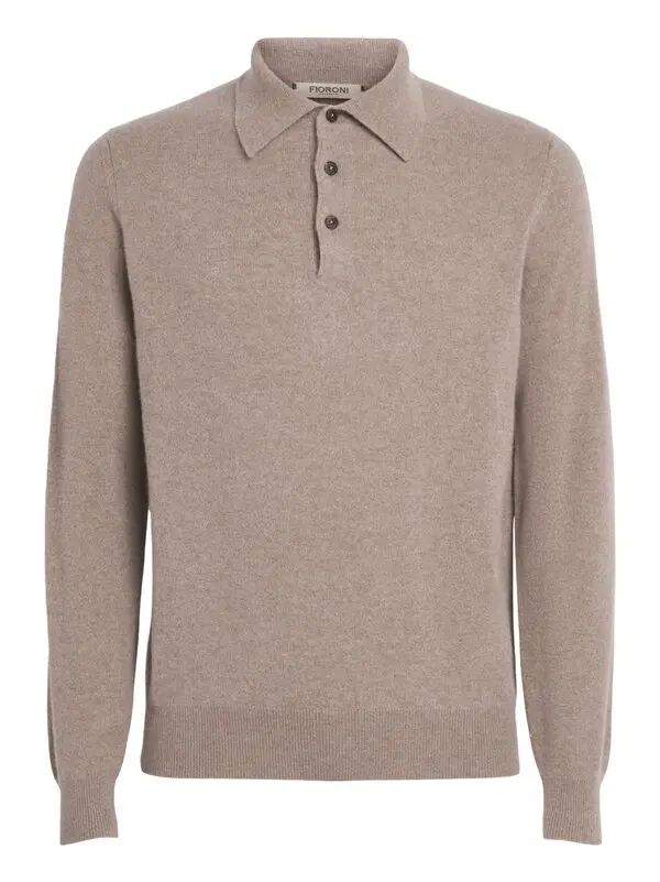 FIORONI CASHMERE Cashmere Long-sleeve Polo Shirt - Beige