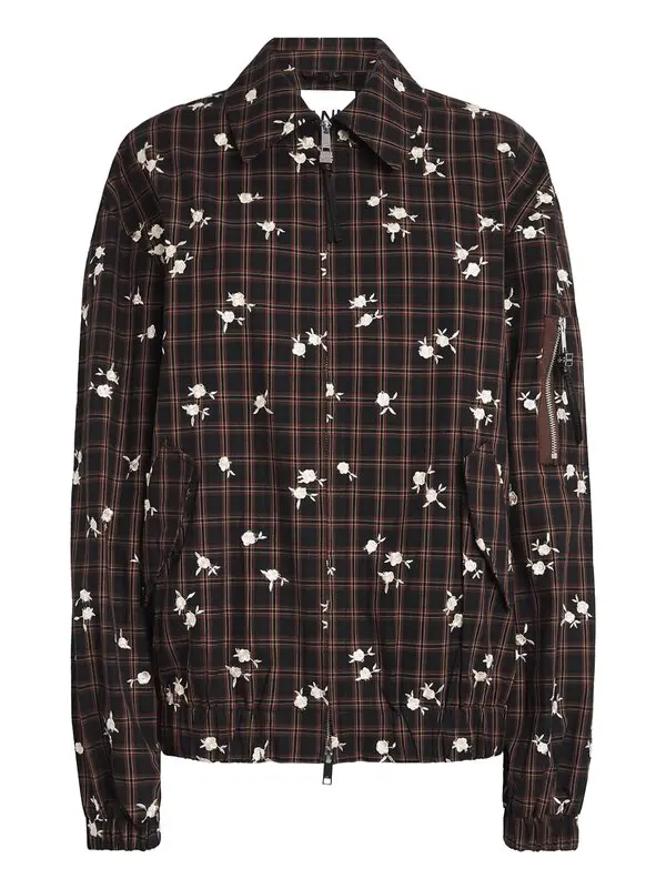 GANNI Checked Floral Embroidered Bomber Jacket - Brown