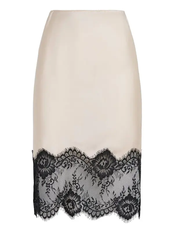 HERSKIND Satin Lace-trim Midi Skirt - Ivory