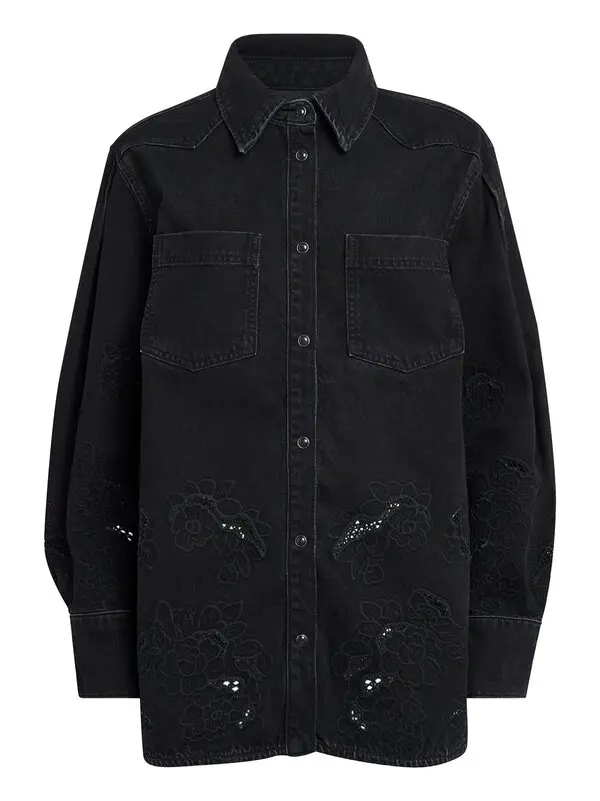 GANNI Broderie Anglaise Denim Jacket - Black