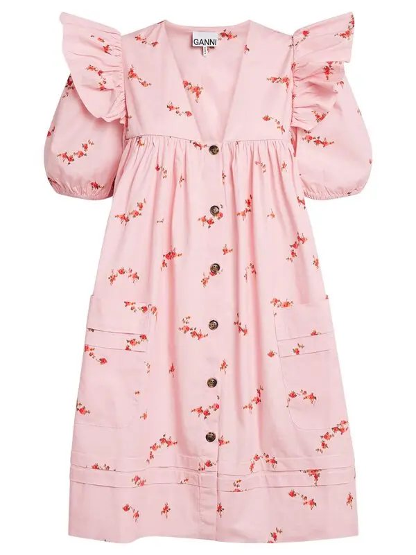 GANNI Stretch-cotton Floral Mini Dress - Pink