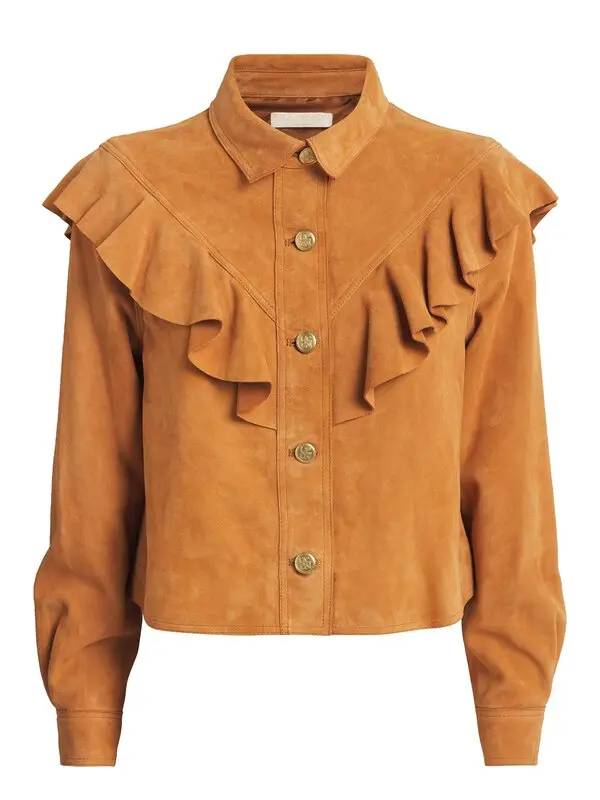 Ulla Johnson Matilde Ruffled Suede Jacket - Brown