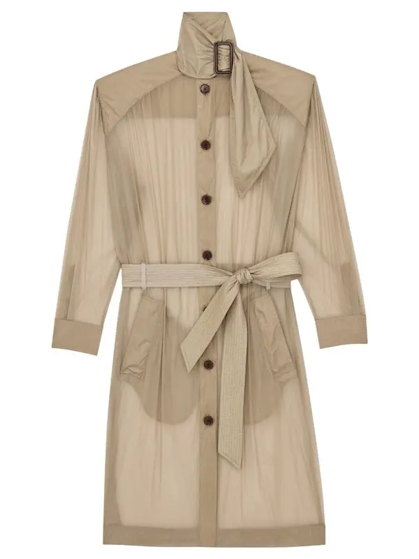 Saint Laurent Long-sleeved Belted Dress - Taupe