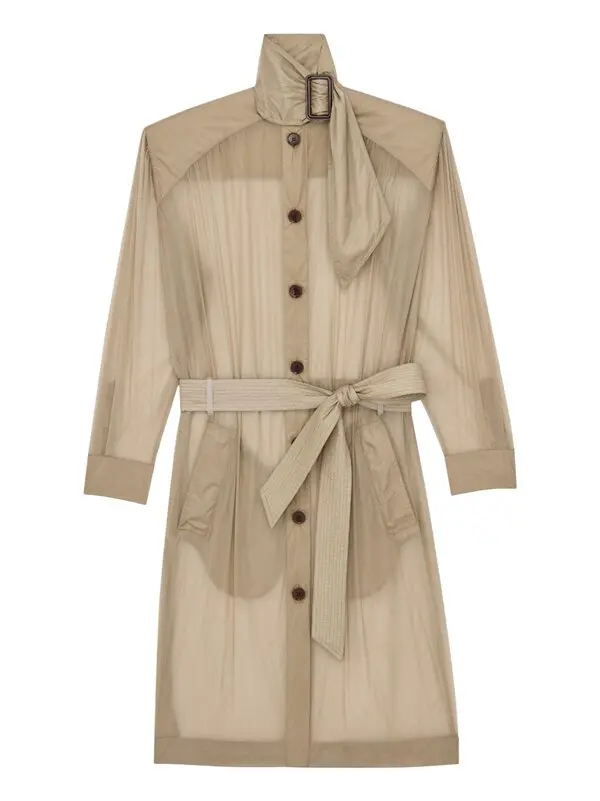Saint Laurent Long-sleeved Belted Dress - Taupe