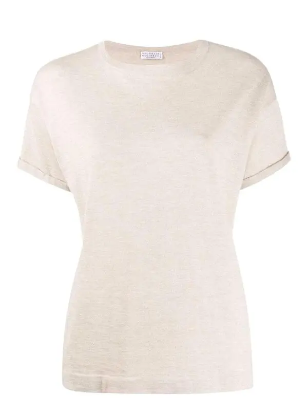 Brunello Cucinelli Short-sleeved Crewneck Knitted T-shirt - Desert-colored