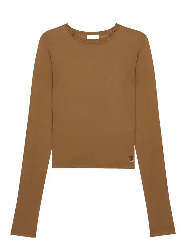 Saint Laurent Long-sleeved Sheer Top With Square Metal Accents - Hazelnut