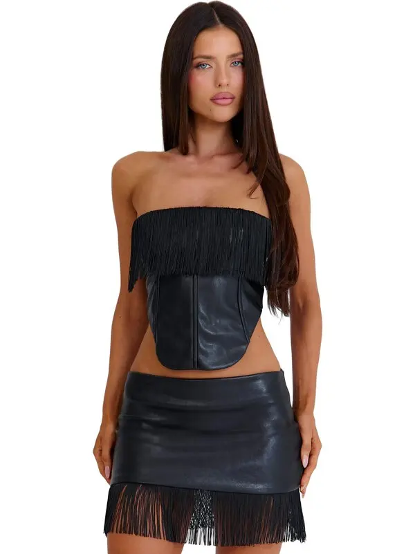 OUTCAST Jakayla Micro Mini Skirt With Fringe Detail - Black