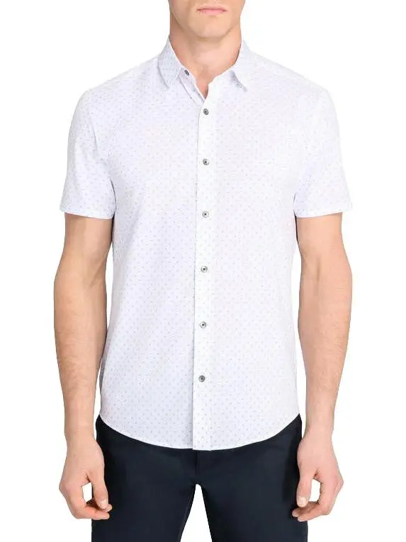 W.R.K Trim Fit Hashtag Print Short Sleeve Performance Button-up Shirt - Blue