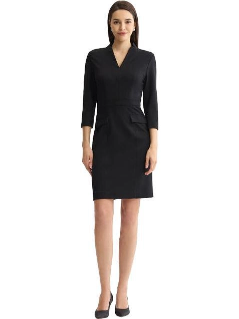 Misook V-neck Luxestretch Sheath Dress With 3/4 Sleeves - Black