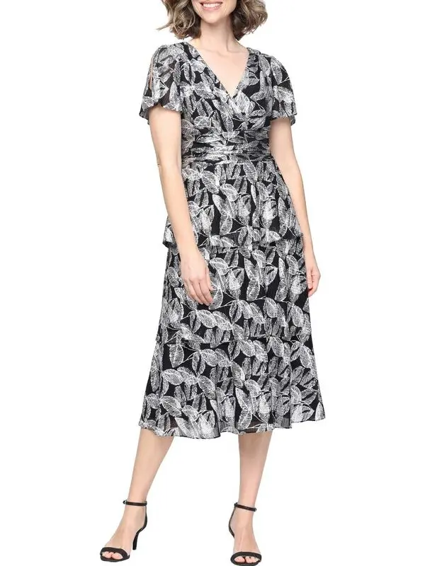SL FASHIONS Tiered Tea Length Dress - Blk Sil