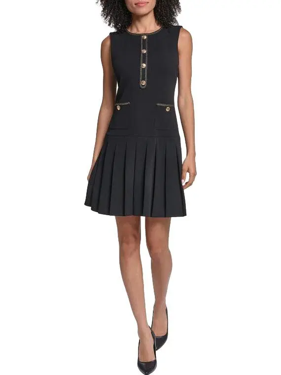 Karl Lagerfeld Paris Metalllic Detail Scuba Crepe A-line Minidress - Black