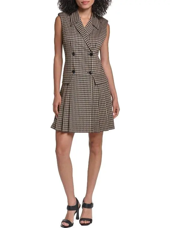 Karl Lagerfeld Paris Metallic Pleated Sleeveless Dress - Brown Black Multi