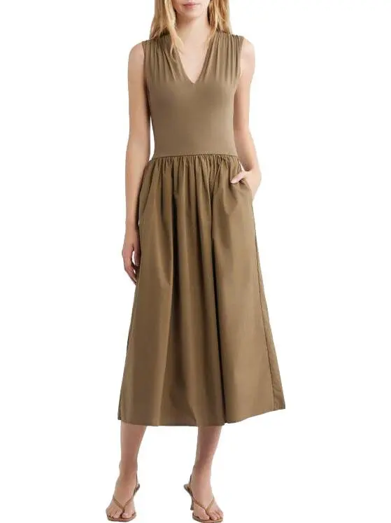 Rails Winnie Mixed Media Midi Dress - Washed Olive