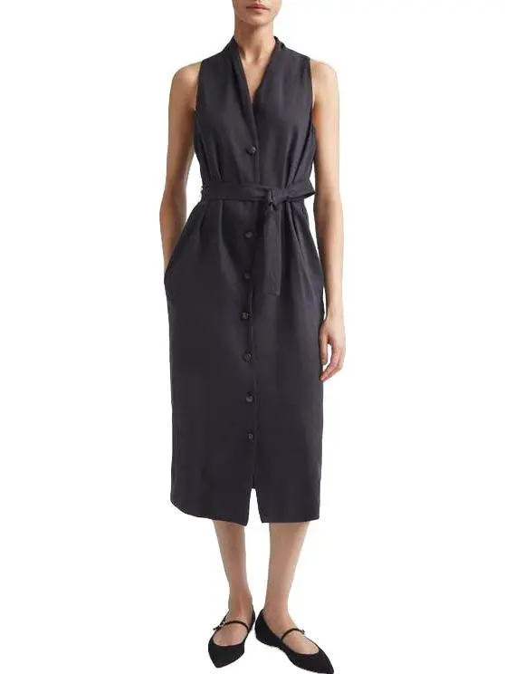 Max Mara Navetta Linen And Silk Midi Dress - Black