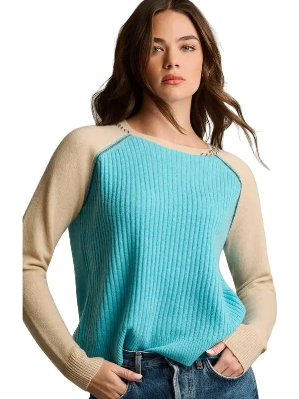 Lisa Todd Colorblocked Cashmere Sweater - Blue Magic