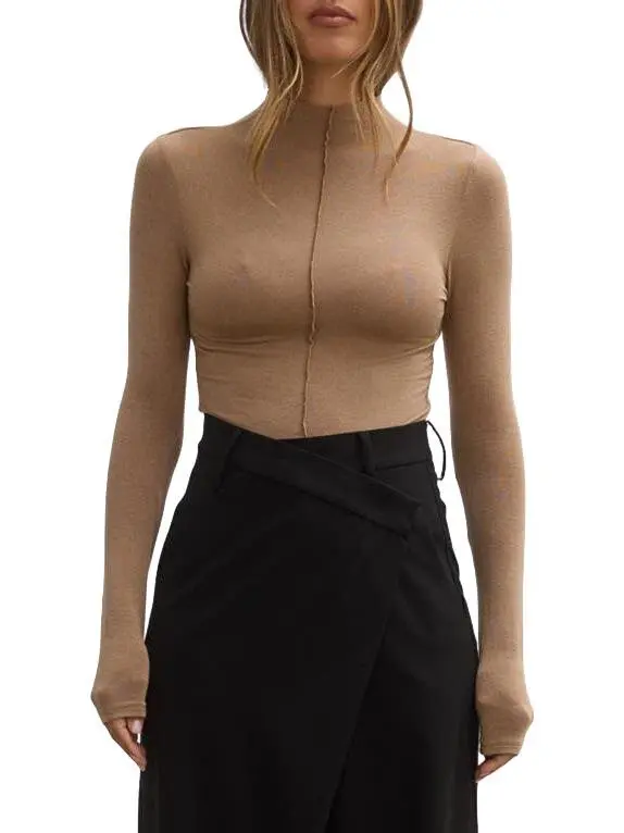 BAYSE Anisa Mock Neck Long Sleeve Top - Walnut