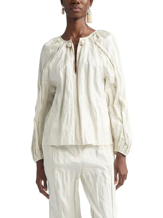 NACKIYE Grand Bazaar Textured Top With Bead Embellishments - Crisp Kaimak
