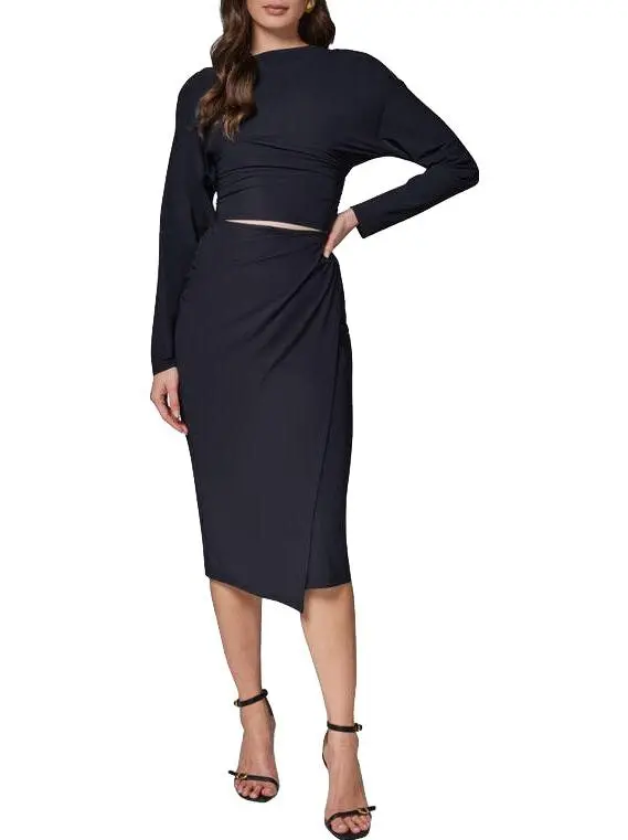 Donna Karan New York Front Slit Long Sleeve Dress - Black