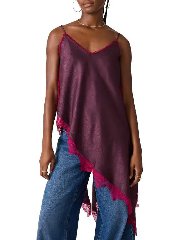 Steve Madden Margan Lace Trim Asymmetrical Camisole - Deep Fig