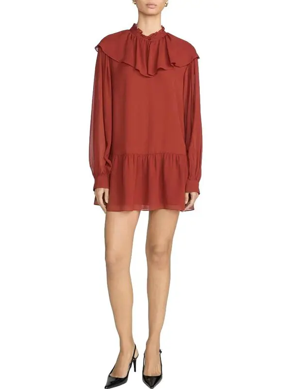 FRAME Soiree Long Sleeve Silk Mini Dress - Paprika