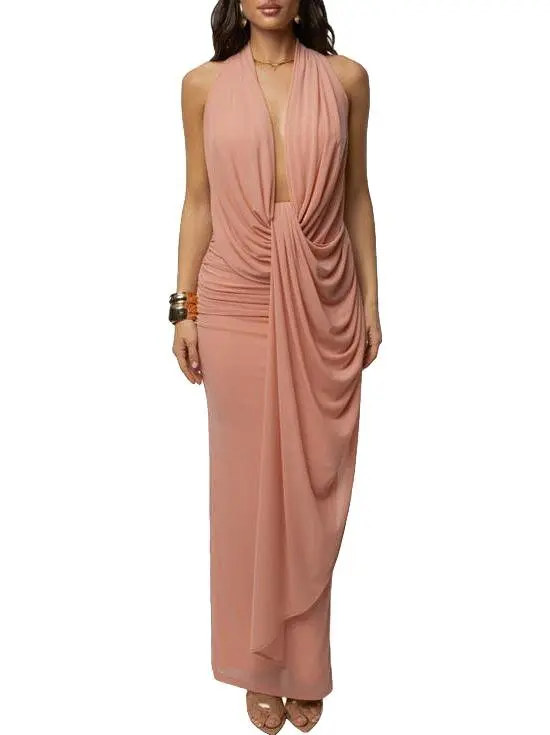 JLUXLABEL Alaina Plunge Maxi Dress - Peach