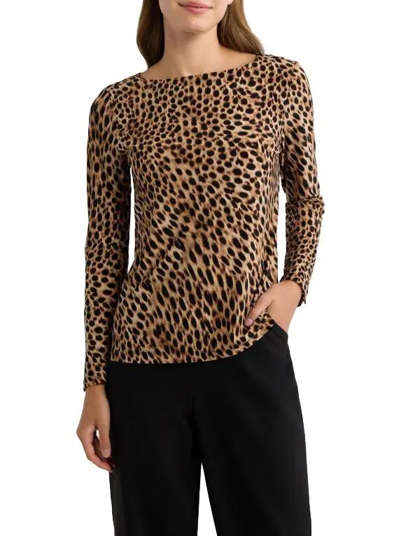 Anne Klein Button Cuff Boat Neck Top - Vicuna Multi