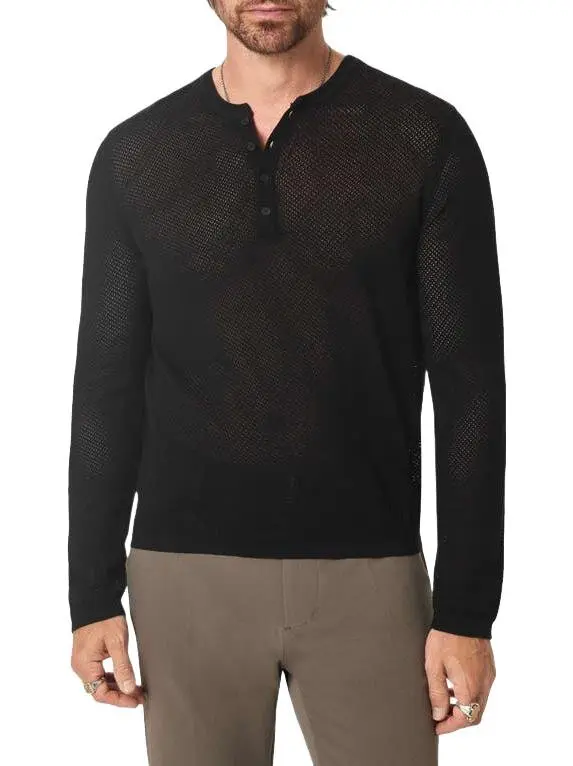 John Varvatos Quinn Long Sleeve Organic Cotton Mesh Henley - Black