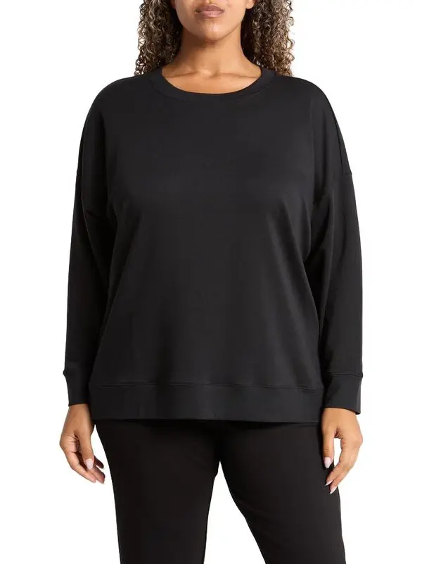Eileen Fisher Long Crewneck Sweatshirt - Black