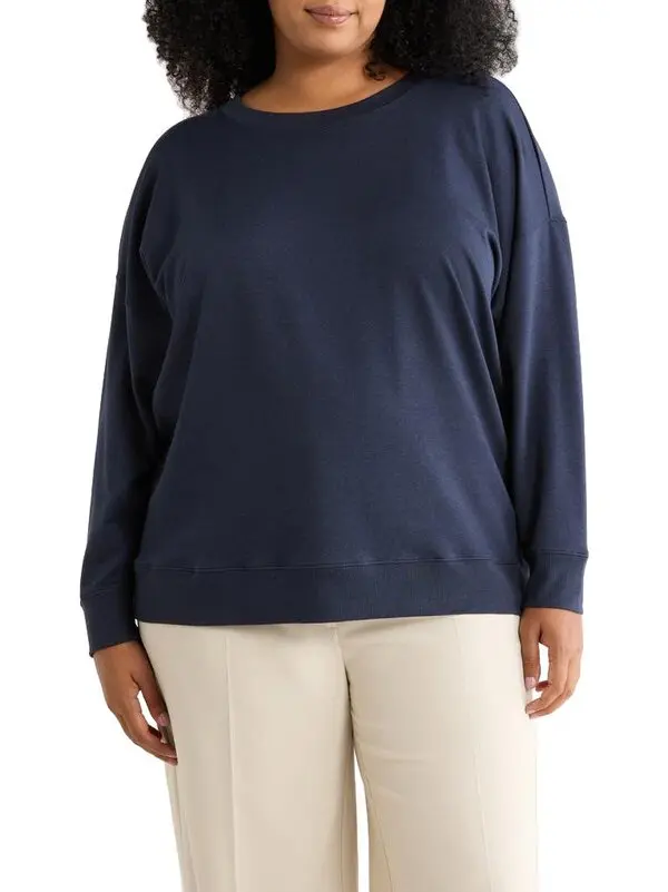 Eileen Fisher Long Crew Neck Sweatshirt - Maritime