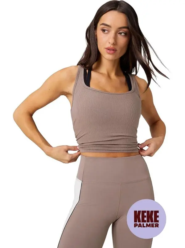 FABLETICS Ribbed Cropped Tank With Square Neckline - Desert Shadows