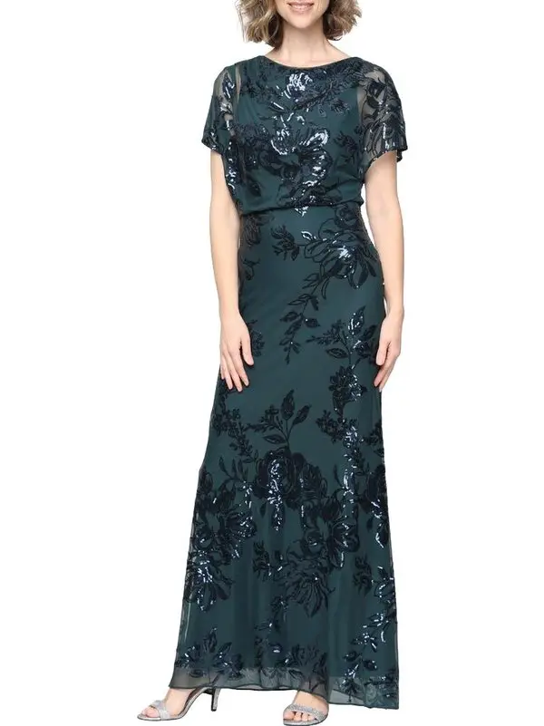 SL FASHIONS Sequin Blouson Bodice Gown - Green