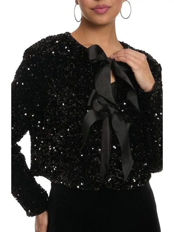 Maggy London Double Bow Sequin Jacket - Black