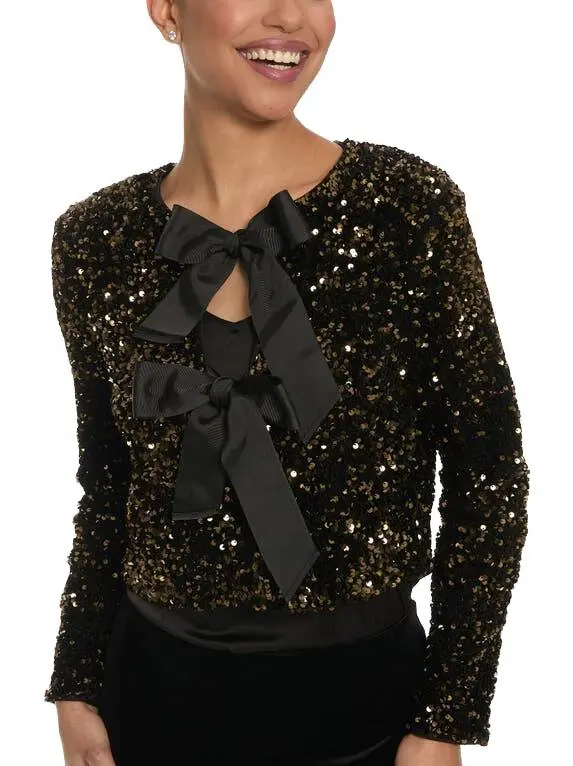 Maggy London Double Bow Sequin Jacket - Black/gold