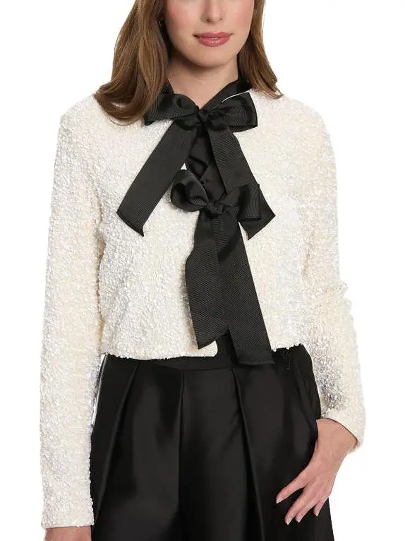 Maggy London Double Bow Sequin Jacket - Pearl