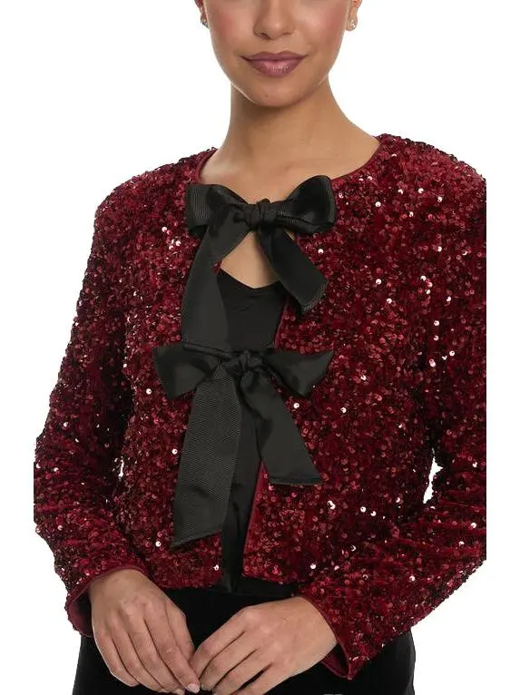 Maggy London Double Bow Sequin Jacket - Wine