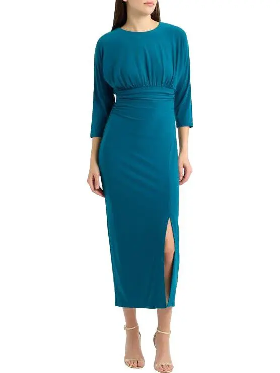 Vince Camuto Dolman Sleeve Empire Waist Dress With Slit - Teal