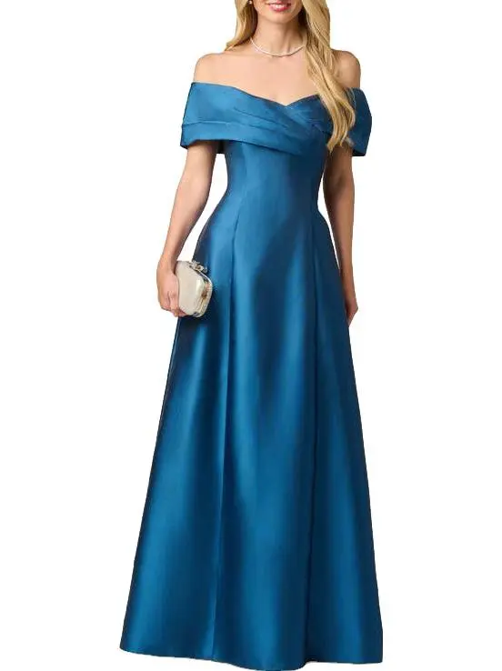 Adrianna Papell Off The Shoulder Mikado Gown - Twilight River