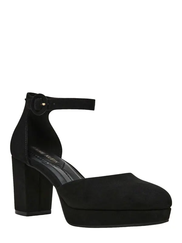 Anne Klein Faith Platform Ankle Strap Pump - Blackk Micro Suede