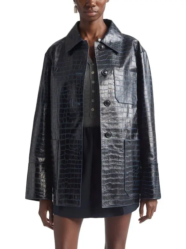 NACKIYE Croc Embossed Leather Jacket - Croco