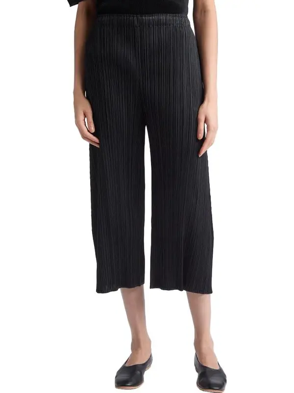 Issey Miyake Pleated Crop Straight Leg Pants - Black